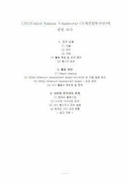 UNV(United Nations Volunteers) (국제연합봉사단)에 관한 조사-1페이지