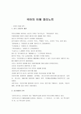 [국어, 국어의 이해] 국어의 이해 정리노트-1페이지