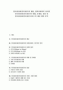 [인터넷전화]인터넷전화(인터넷폰)의 개념, 일반전화와의 차이와 인터넷전화(인터넷폰)의 현황, 인터넷전화(인터넷폰)의 문제점, 인터넷전화(인터넷폰)의 장점 및 인터넷전화(인터넷폰)서비스의 개선 방안 분석-1페이지
