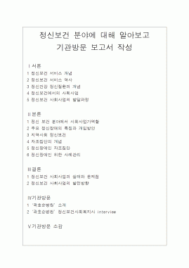 정신보건 분야에 대해 알아보고 기관방문 보고서 작성-1페이지