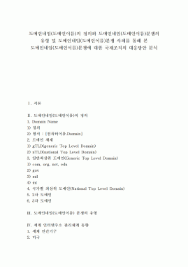 [도메인네임][도메인이름]도메인네임(도메인이름)의 정의와 도메인네임(도메인이름)분쟁의 유형 및 도메인네임(도메인이름)분쟁 사례를 통해 본 도메인네임(도메인이름)분쟁에 대한 국제조직의 대응방안 분석-1페이지