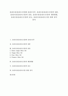 올리브유(올리브오일)와 올리브나무, 올리브유(올리브오일)의 성분, 올리브유(올리브오일)의 종류, 올리브유(올리브오일)의 생산방법, 올리브유(올리브오일)의 효능, 올리브유(올리브오일) 관련 상식 분석-1페이지