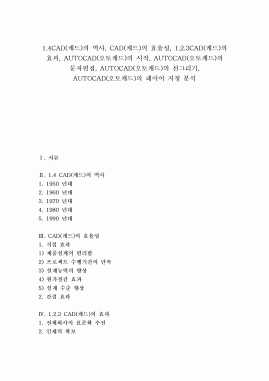 1.4CAD(캐드)의 역사, CAD(캐드)의 효율성, 1.2.3CAD(캐드)의 효과, AUTOCAD(오토캐드)의 시작, AUTOCAD(오토캐드)의 문자편집, AUTOCAD(오토캐드)의 선그리기, AUTOCAD(오토캐드)의 레이어 지정 분석-1페이지