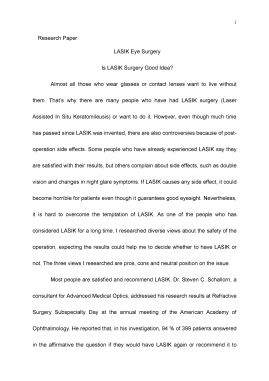 라식(LASIK)에 대한 Research paper-1페이지