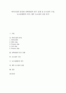 [바이오칩][단백질칩][뉴로칩][바이오칩 분류][단백질칩 연구동향][뉴로칩 구성][뉴로칩 개발][뉴로칩 전망]바이오칩의 분류, 단백질칩의 연구 동향, 뉴로칩의 구성, 뉴로칩개발의 의미, 향후 뉴로칩의 전망 분석-1페이지