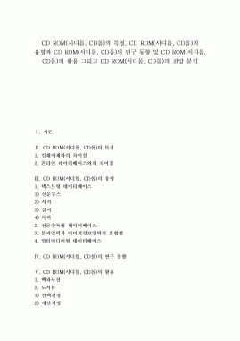 [CDROM][시디롬][CD롬]CD ROM(시디롬, CD롬)의 특징, CD ROM(시디롬, CD롬)의 유형과 CD ROM(시디롬, CD롬)의 연구 동향 및 CD ROM(시디롬, CD롬)의 활용 그리고 CD ROM(시디롬, CD롬)의 전망 분석-1페이지