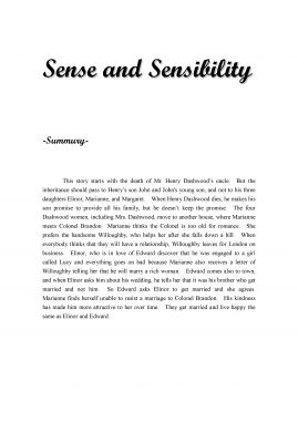 sense and sensibility 요약 감상-1페이지