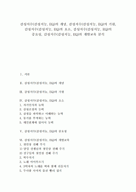 [감성지수][감성지능][EQ][감성]감성지수(감성지능, EQ)의 개념, 감성지수(감성지능, EQ)의 기원, 감성지수(감성지능, EQ)의 요소, 감성지수(감성지능, EQ)의 중요성, 감성지수(감성지능, EQ)의 개발교육 분석-1페이지