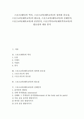 스포츠(체육)의 역사, 스포츠교육(체육교육)의 정의와 중요성, 스포츠교육(체육교육)의 필요성, 스포츠교육(체육교육)과 신체인지, 스포츠교육(체육교육)과 공간인지, 스포츠역사교육(체육역사교육)의 필요성과 내용-1페이지