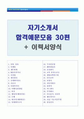 (자기소개서 예문모음 30편 + 이력서양식) ◆ 자기소개서 모음 30편 기업별 직종별 자기소개서 합격예문모음 한글기본 이력서양식 다운로드[사무직 영업직 생산직 간호사 비서 공무원 패션디자이너 자기소개서 자소-1페이지