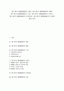 [인터넷][사이버공간][웹]월드와이드웹(WWW)의 개념, 월드와이드웹(WWW)의 배경, 월드와이드웹(WWW)의 구성, 월드와이드웹(WWW)의 서비스, 월드와이드웹(WWW)의 검색전술, 월드와이드웹(WWW)의 효과와 제언 분석-1페이지
