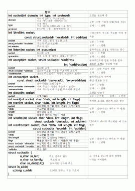 네트워크 프로그래밍 소켓 API함수들 요약-1페이지