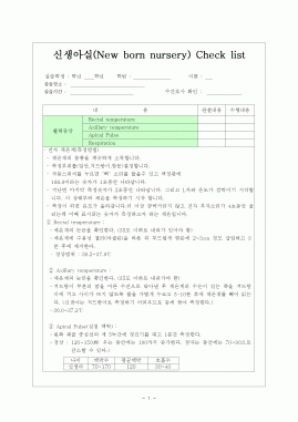 [간호학]신생아실  (New born nursery) Check list-1페이지