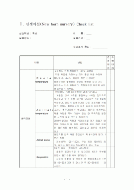 [논문] [간호학]신생아실(New born nursery) Check list-1페이지