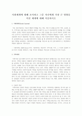 [사회과학] 사회체계에 대해 조사하고 그중 자신에게 가장 큰 영향을 미친 체계에 대해 서술-1페이지