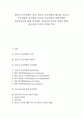 청소년 부모역할의 목적, 청소년 부모역할의 필요성, 청소년 부모역할의 지도방법, 청소년 부모역할의 상담자역할, 청소년보호에 대한 부모책임, 청소년과 부모의 심리적 환경, 청소년과 부모의 가치관 분석-1페이지