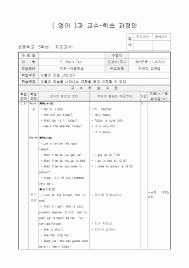 초등5) (영어)과 교수-학습 과정안 - 7. Shes Tall (56-57쪽 (1/4)차시) ： 인물의 모습 나타내기-1페이지