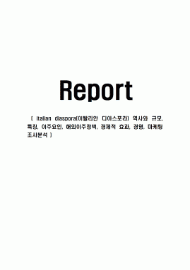 italian diaspora(이탈리안 디아스포라) 역사와 규모, 특징, 이주요인, 해외이주정책, 경제적 효과, 경영, 마케팅 조사분석-1페이지