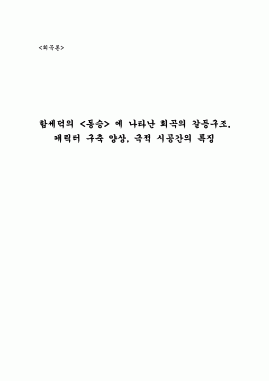 함세덕의 <동승> 에 나타난 희곡의 갈등구조, 동승 캐릭터 구축 양상, 동승 극적 시공간의 특징, 동승 등장인물 소개, 동승 주지, 동승 도념, 동승 미망인, 동승 친정어머니, 동승 도념, 동승 인수]-1페이지