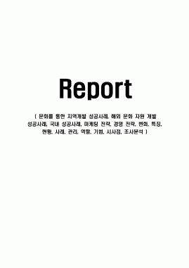 문화를 통한 지역개발 성공사례, 해외 문화 자원 개발 성공사례, 국내 성공사례, 마케팅 전략, 경영 전략, 변화, 특징, 현황, 사례, 관리, 역할, 기법, 시사점, 조사분석-1페이지