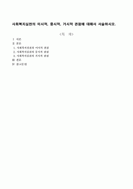 사회복지 실천의 미시적, 중시적, 거시적관점에 대해서 서술-1페이지