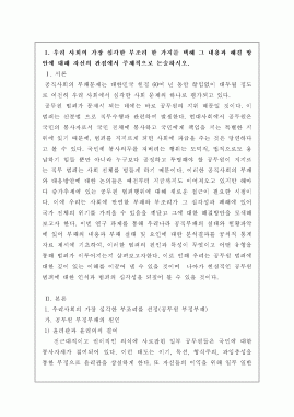 [세상읽기와논술/2학년A형] 우리사회의 가장 심각한 부조리 선정하고 그 내용과 해결방안, 자신이 경험한 종교관을 토대로 나의 종교관 논술-1페이지