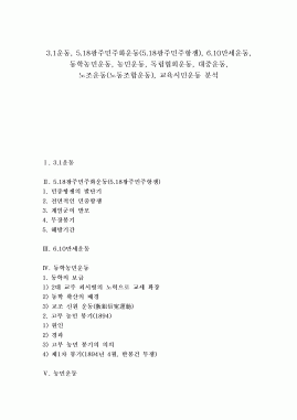 [3.1운동][5.18광주민주화운동][5.18광주민주항쟁]3.1운동, 5.18광주민주화운동(5.18광주민주항쟁), 6.10만세운동, 동학농민운동, 농민운동, 독립협회운동, 대중운동, 노조운동(노동조합운동), 교육시민운동 분석-1페이지