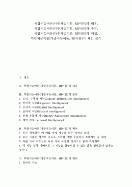 [복합지능이론]복합지능이론(다중지능이론, MI이론)의 내용, 복합지능이론(다중지능이론, MI이론)의 종류, 복합지능이론(다중지능이론, MI이론)의 핵심, 복합지능이론(다중지능이론, MI이론)의 확인 분석-1페이지