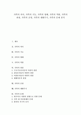 [가족, 가족 의미, 가족 기능, 가족 형태, 가족 역할, 가족 관점, 가족 운영, 가족 생활주기]가족의 의미, 가족의 기능, 가족의 형태, 가족의 역할, 가족의 관점, 가족의 운영, 가족의 생활주기, 가족의 문제 분석-1페이지