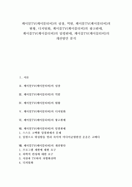 [케이블TV(케이블티비)]케이블TV(케이블티비)의 성장, 역할, 케이블TV(케이블티비)의 현황, 디지털화, 케이블TV(케이블티비)의 광고판매, 케이블TV(케이블티비)의 덤핑판매, 케이블TV(케이블티비)의 개선방안 분석-1페이지