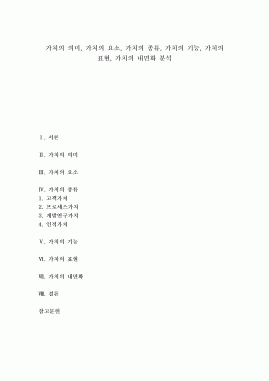 [가치][가치 의미][가치 요소][가치 종류][가치 기능][가치 표현][가치 내면화]가치의 의미, 가치의 요소, 가치의 종류, 가치의 기능, 가치의 표현, 가치의 내면화 분석(가치, 가치의미, 가치요소, 가치종류)-1페이지