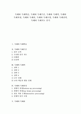 [독해][독해학습][독해수준][독해력][독해과정][독해관][독해모형]독해와 독해학습, 독해와 독해수준, 독해와 독해력, 독해와 독해과정, 독해와 독해관, 독해와 독해모형, 독해와 독해전략, 독해와 독해지도 분석-1페이지