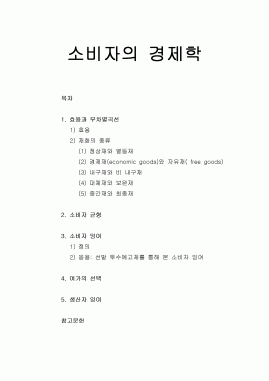 소비자의 경제학 - 효용과 무차별곡선, 소비자 균형, 소비자 잉여, 여가의 선택, 생산자 잉여-1페이지