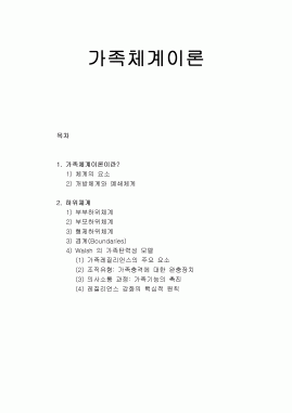 가족체계이론 - 가족체계이론의 개념 및 체계의 요소 및 하위체계-1페이지