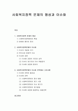 [사회복지정책론] 사회복지정책 문제의 형성과 이슈화 및 사회복지정책문제의 이슈화 전략에서 고려사항-1페이지