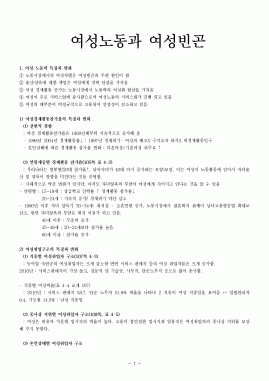 여성노동과 여성빈곤 (여성 노동의 특징과 변, 노동시장에서 여성의 지위와 불평등, 빈곤의 여성화, 여성가구주 가정의 증가와 빈곤, 여성노동과 빈곤에 대한 복지정책 현황과 과제)
-1페이지