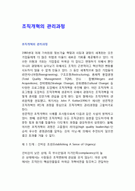 조직개혁의 관리과정 (긴박감 조성, 강력한 개혁추진 연합체 구축, 개혁비전과 전략의 개발, 개혁비전의 전달,구성원들의 권능확대, 단기적 성공의 창출, 달성된 성과의 공고화와 후속개혁의 계속적 창출 등)-1페이지
