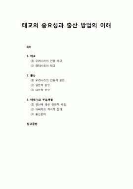 [부모교육] <태교와 출산> 태교의 중요성과 출산 방법의 이해 (태내기의 부모의 역할)-1페이지