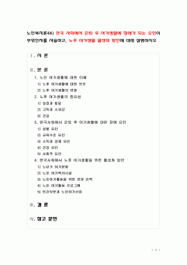 노인복지론4A) 한국 사회에서 은퇴 후 여가생활에 장애 되는 요인, 노후 여가생활 활성화 방안-1페이지
