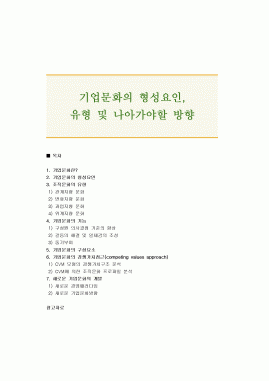 기업문화의 형성요인, 유형 및 나아가야할 방향 (기업문화, 기업문화의 형성요인, 조직문화의 유형, 기업문화의 기능, 기업문화의 구성요소, 기업문화의 경쟁가치접근, 새로운 기업문화의 개발)-1페이지