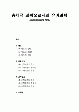[유아과학교육] 총체적 과학으로서의 유아과학(유아과학교육의 정의) _ 태도의 정의와 중요성 및 유형, 과학과정의 정의와 중요성 및 유형, 과학결과의 정의와 중요성 및 유형-1페이지