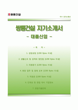 (쌍용건설 자기소개서 + 면접족보) 쌍용건설 (대졸신입) 자소서 {쌍용건설합격자기소개서쌍용건설자소서항목} 레포트 우수예문-1페이지