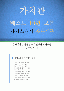 <자기소개서 가치관 / 생활신조 / 인생관 / 좌우명 / 직업관 우수예문 10편 모음> (자소서 가치관, 생활신조, 인생관, 좌우명, 직업관 잘쓴예,합격예문, 자소서 샘플)-1페이지