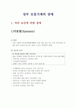 [성인간호학] 상부 하부 호흡기계 {여러 요인에 의한 장애, 감염성 질환, 신생물 장애 신생물 장애 외상성장애}-1페이지