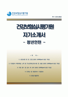 【합격 우수예문】 건강보험심사평가원 健康保險審査平價院 자기소개서 / 건강보험심사평가원 (청년인턴) 자소서 ×면접기출문제 [건강보험심사평가원자기소개서건강보험심사평가원자소서심평원이력서]
-1페이지