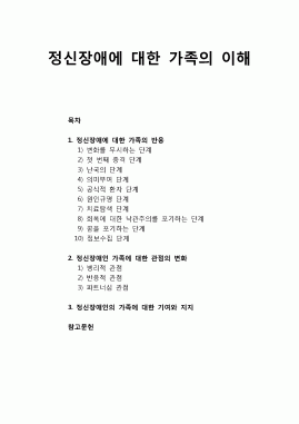 [정신건강론 精神健康論] 정신장애에 대한 가족의 이해 - 정신장애에 대한 가족의 반응, 정신장애인 가족에 대한 관점의 변화, 정신장애인의 가족에 대한 기여와 지지-1페이지