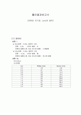 [물리결과보고서] 전류와 자기장 렌츠(Lenz)의법칙-1페이지