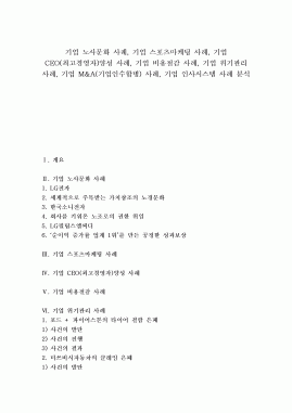 [기업 사례][기업][노사]기업 노사문화 사례, 기업 스포츠마케팅 사례, 기업 CEO(최고경영자)양성 사례, 기업 비용절감 사례, 기업 위기관리 사례, 기업 M&A(기업인수합병) 사례, 기업 인사시스템 사례 분석-1페이지