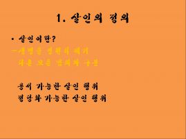 [발표자료][살인의 정의와 대책] 살인의 정의, 살인범죄의 발생추이, 살인범죄 분류, 살인범죄의 동기, 살인 범죄자의 인구 통계적 특성, 살인 범죄자의 개인적 특성, 살인의 대책.pptx
-1페이지