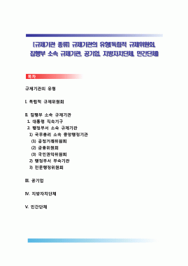 [규제기관 종류] 규제기관 (規制機關) - 규제기관의 유형(독립적 규제위원회, 집행부 소속 규제기관, 공기업, 지방자치단체, 민간단체)-1페이지